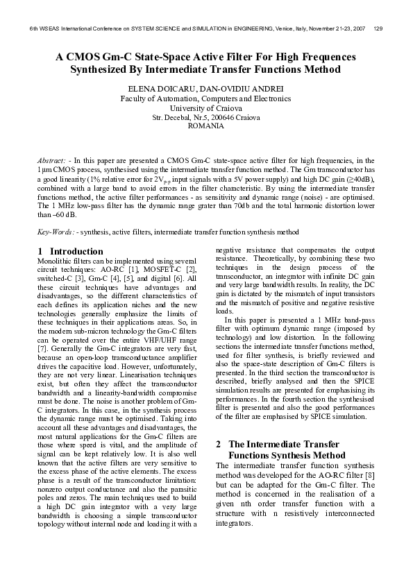 (PDF) A CMOS GmC State-Space Active Filter For High Frequences ...