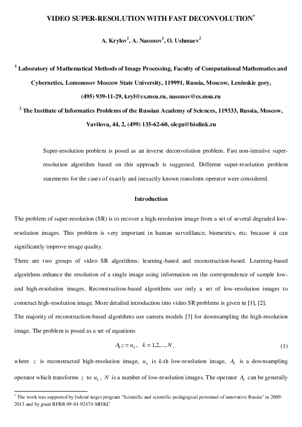 (PDF) Video super-resolution with fast deconvolution