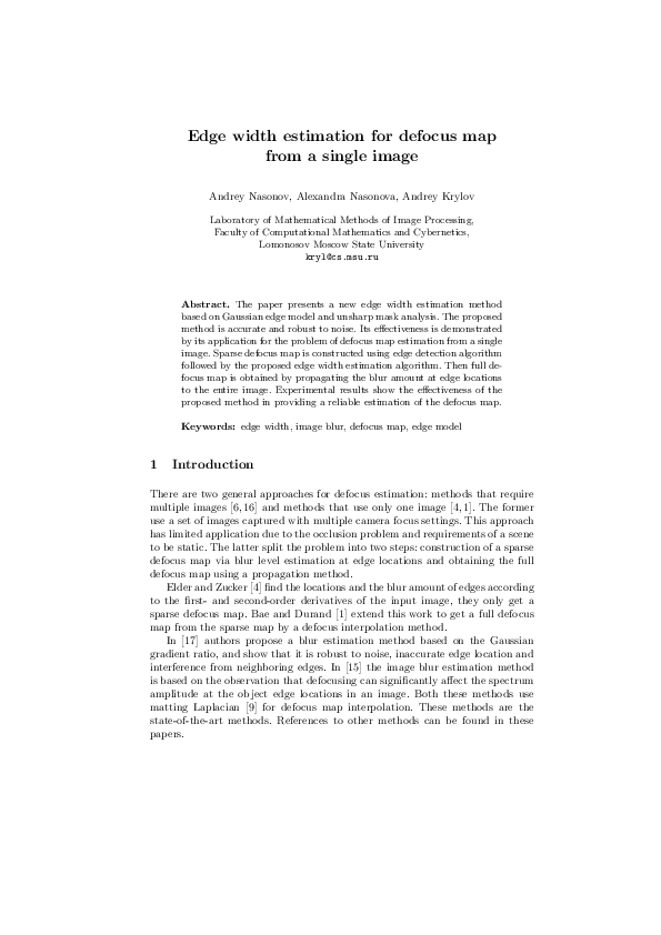Pdf Edge Width Estimation For Defocus Map From A Single Image
