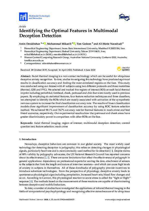 Pdf Identifying The Optimal Features In Multimodal Deception Detection