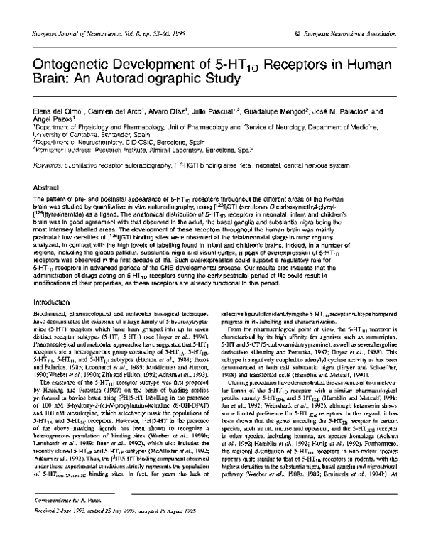 (PDF) Ontogenetic Development of 5-HT1D Receptors In Human Brain: An ...