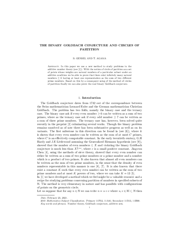 (PDF) The Binary Goldbach Conjecture and Circles of Partition