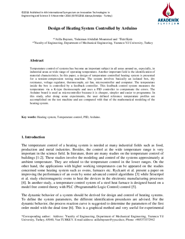 (PDF) Design of Heating System Controlled by Arduino
