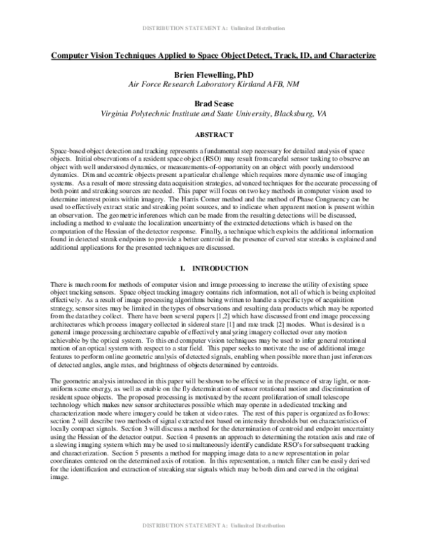 (PDF) Computer Vision Techniques Applied to Space Object Detect, Track, ID, and Characterize