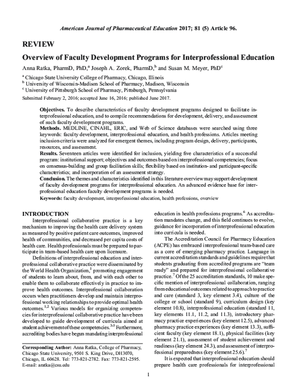 (PDF) Overview of Faculty Development Programs for Interprofessional Education