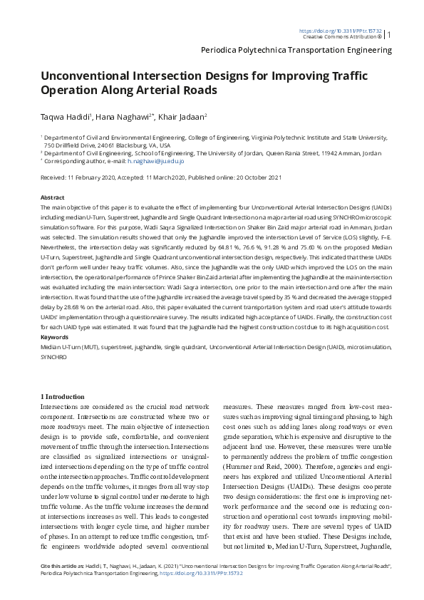 (PDF) Unconventional Intersection Designs for Improving Traffic ...
