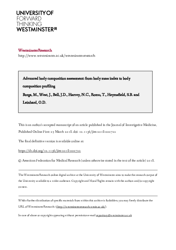 Pdf Advanced Body Composition Assessment From Body Mass Index To