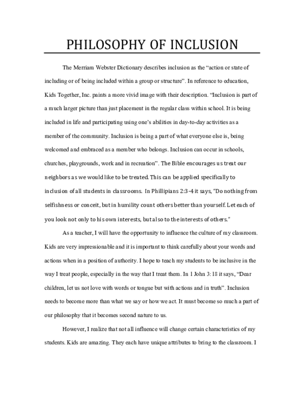 (PDF) Philosophy of inclusion