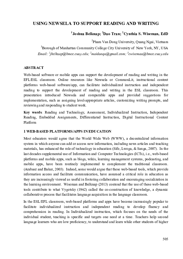 (PDF) Using Newsela to Support Reading and Writing