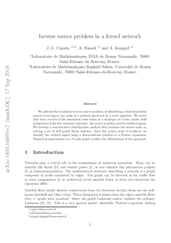 (PDF) Inverse source problem in a forced network