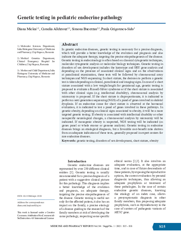 (PDF) Genetic testing in pediatric endocrine pathology