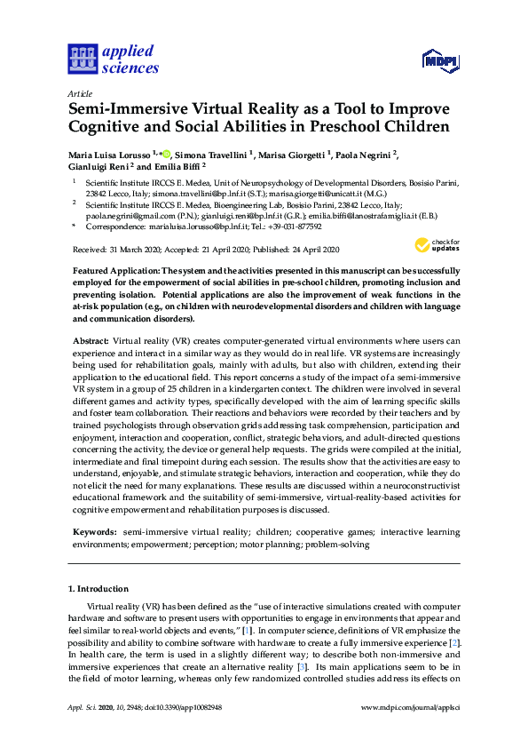 (PDF) Semi-Immersive Virtual Reality as a Tool to Improve Cognitive and ...