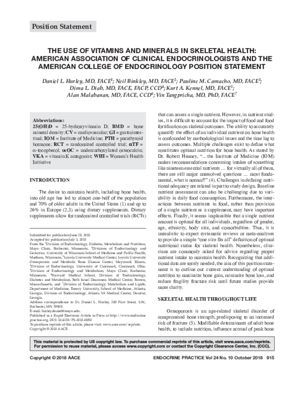 (PDF) The Use of Vitamins and Minerals in Skeletal Health: American ...