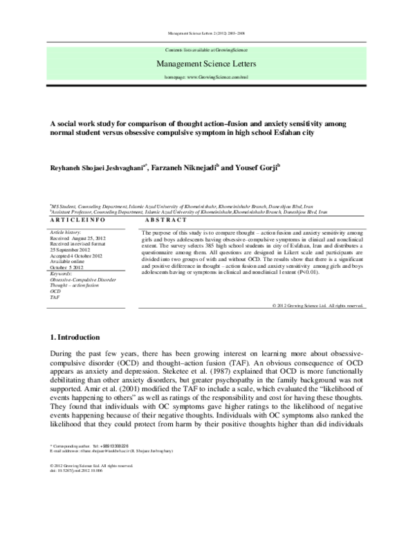 (PDF) Management Science Letters A social work study for comparison of thought action-fusion and ...
