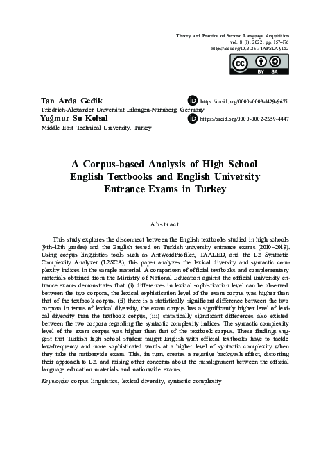 Pdf A Corpus Based Analysis Of High School English Textbooks And English University Entrance