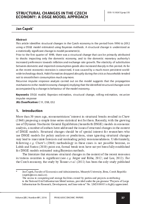 (PDF) Structural Changes in the Czech Economy: A DSGE Model Approach