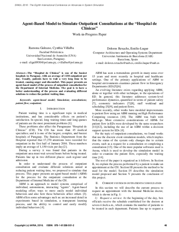 (PDF) Agent-Based Model to Simulate Outpatient Consultations at the ...