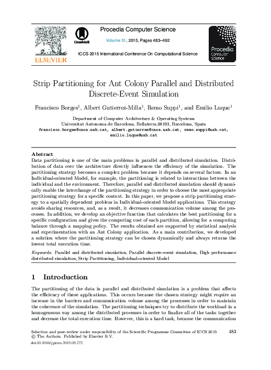 (PDF) Strip Partitioning for Ant Colony Parallel and Distributed Discrete-event Simulation