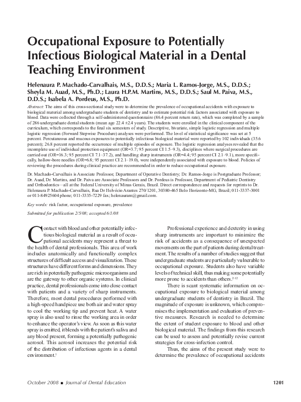 (PDF) Occupational exposure to potentially infectious biological ...