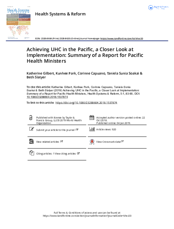 (PDF) Achieving UHC in the Pacific, a Closer Look at Implementation ...