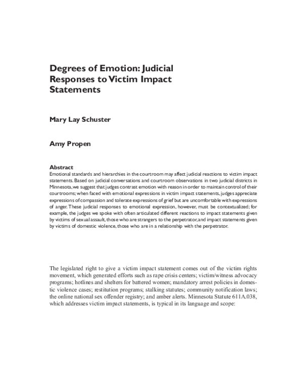 (PDF) Degrees of Emotion: Judicial Responses to Victim Impact Statements