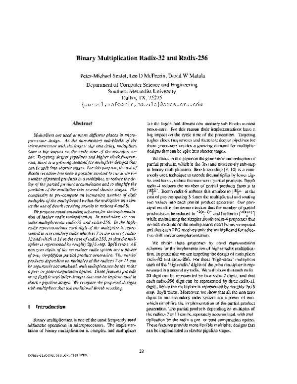 (PDF) Binary multiplication radix-32 and radix-256