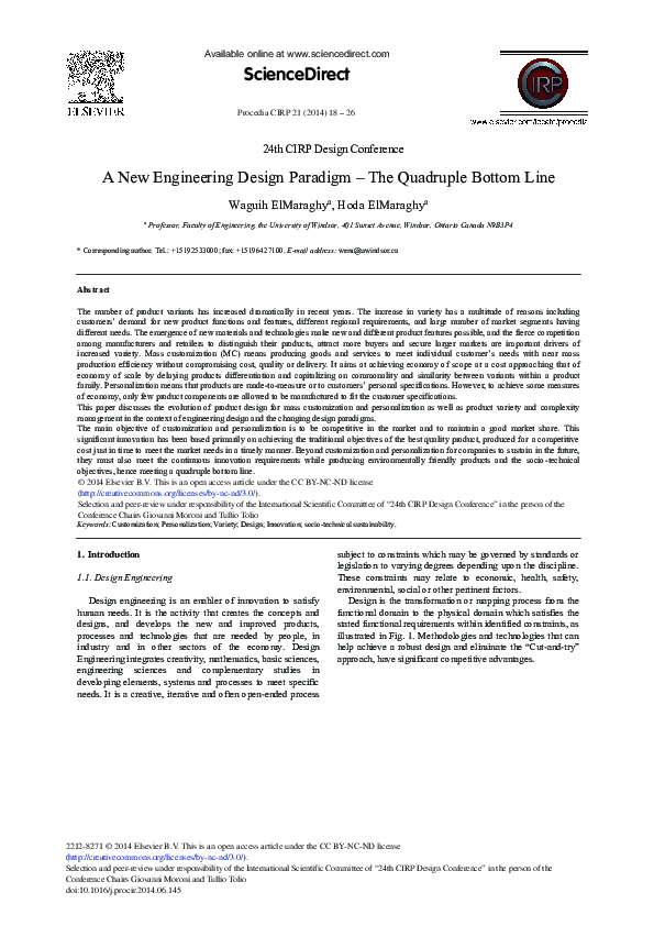 (PDF) A New Engineering Design Paradigm – The Quadruple Bottom Line