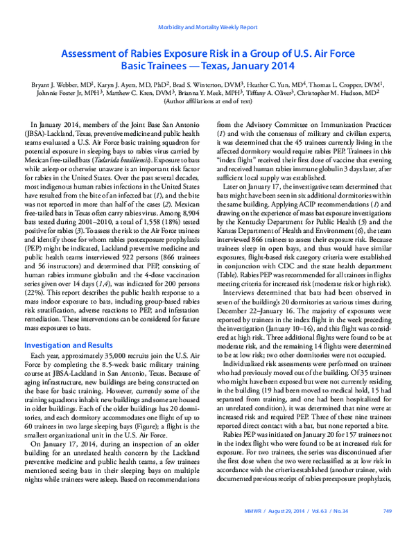 (PDF) Assessment of Rabies Exposure Risk in a Group of U.S. Air Force ...