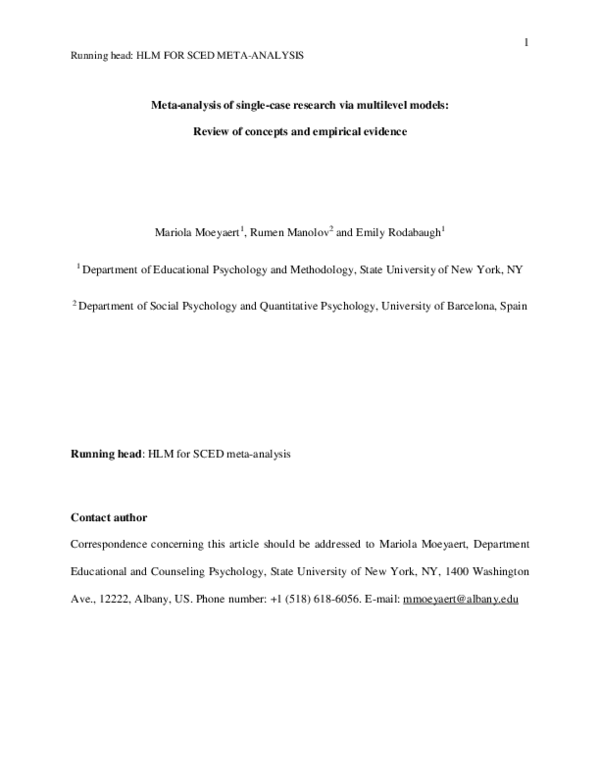 (PDF) Meta-analysis of single-case research via multilevel models: Review of concepts and ...