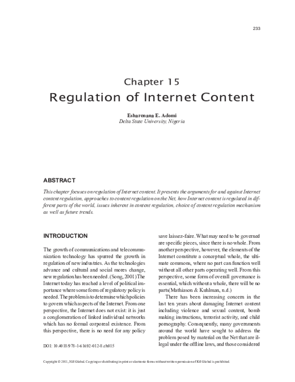 (PDF) Regulation of Internet Content