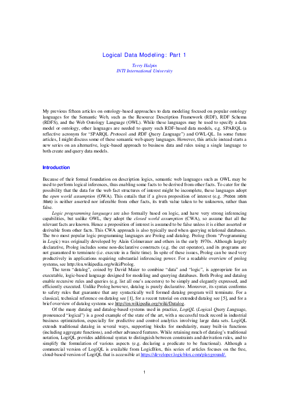 (PDF) Logical Data Modeling: Part 1