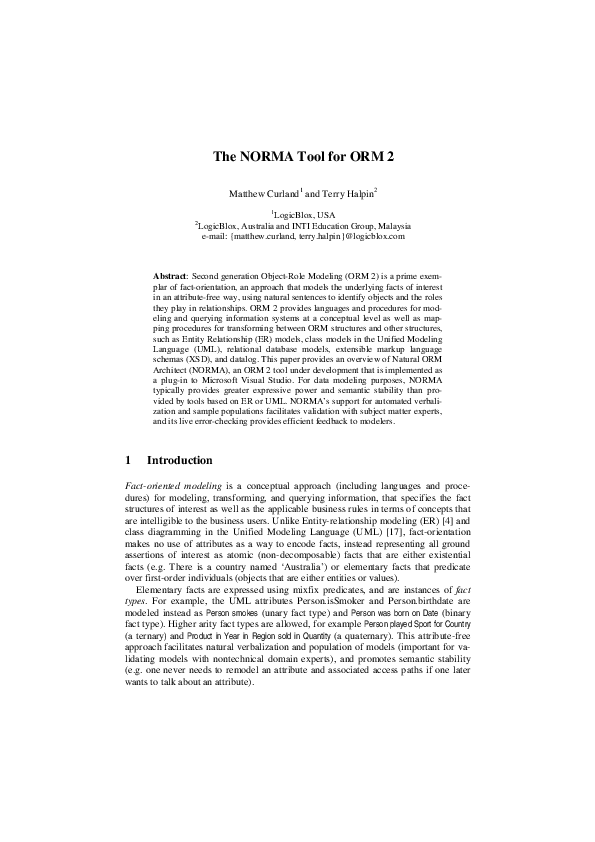 (PDF) The NORMA Tool for ORM 2