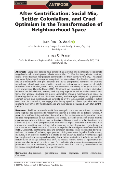 (PDF) After Gentrification: Social Mix, Settler Colonialism, and Cruel ...