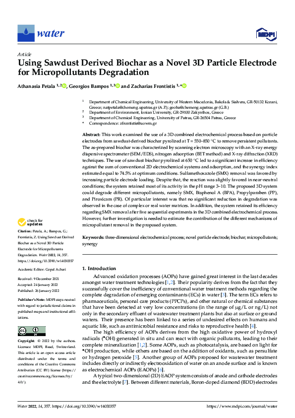 (PDF) Using Sawdust Derived Biochar as a Novel 3D Particle Electrode for Micropollutants Degradation