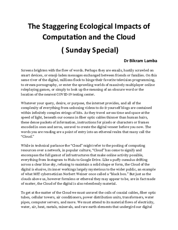 (DOC) The Staggering Ecological Impacts of Computation and the Cloud