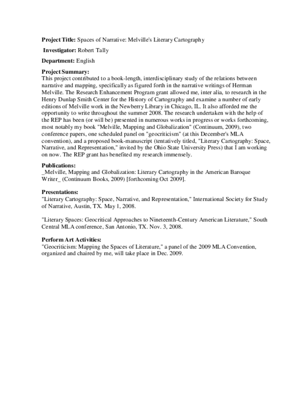 (PDF) Project Title: Spaces of Narrative: Melville's Literary Cartography
