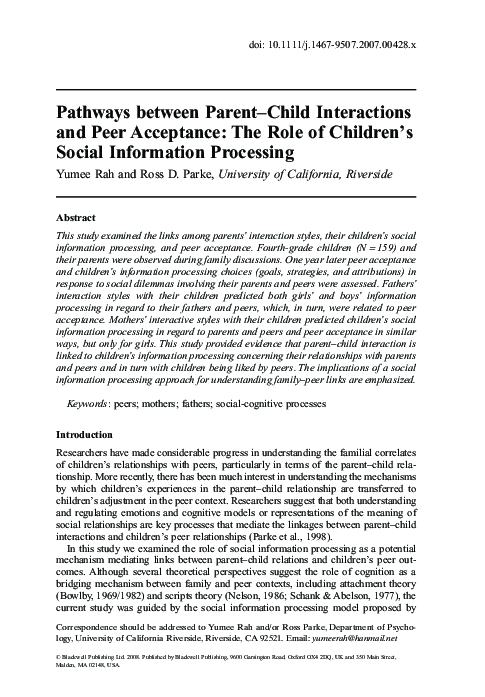 (PDF) Pathways between Parent–Child Interactions and Peer Acceptance ...