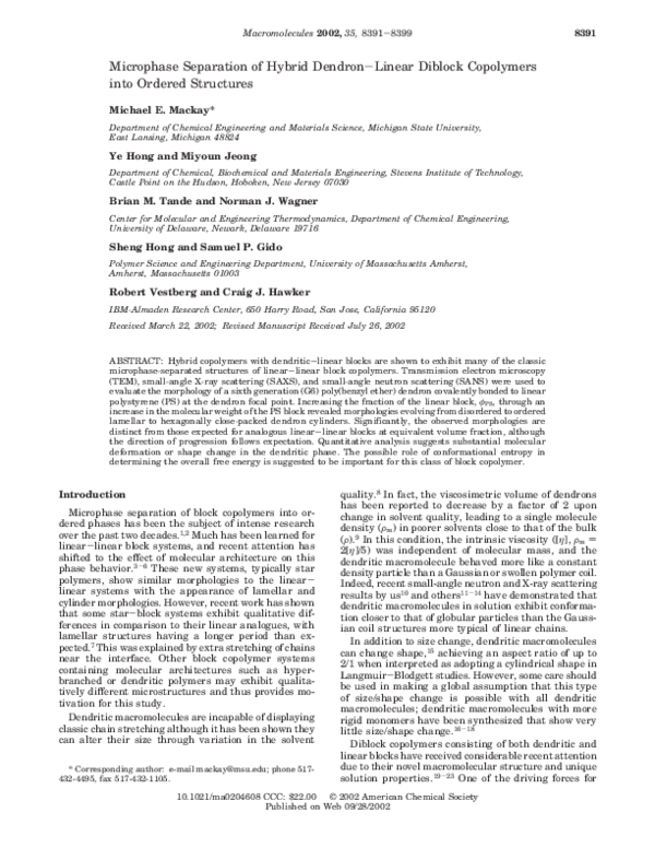 (PDF) Microphase separation of hybrid dendron-linear diblock copolymers ...