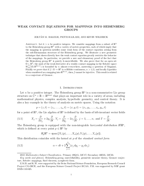 (PDF) Weak contact equations for mappings into Heisenberg groups