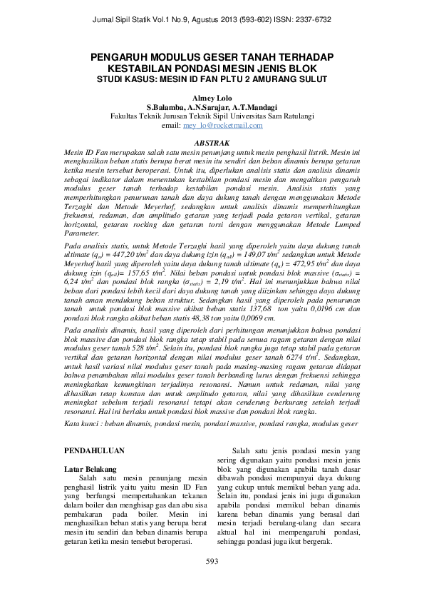 (PDF) Pengaruh Modulus Geser Tanah Terhadap Kestabilan Pondasi Mesin ...