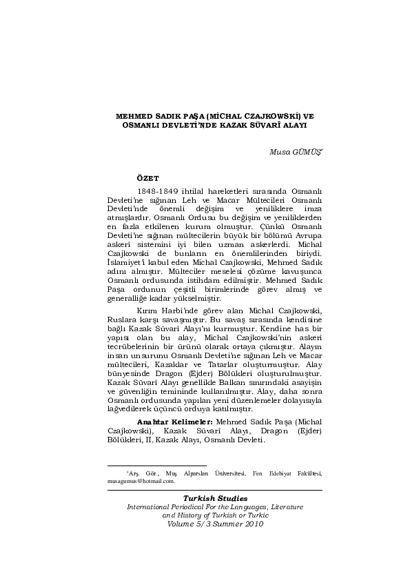 (PDF) Michal Czajkowski (Mehmed Sadik Pasha) and Cossack Cavalry ...