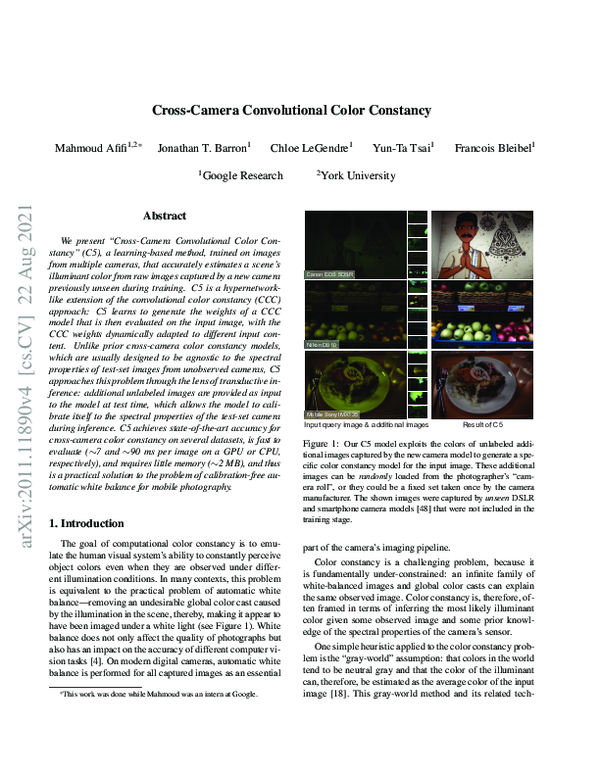 (PDF) Cross-Camera Convolutional Color Constancy