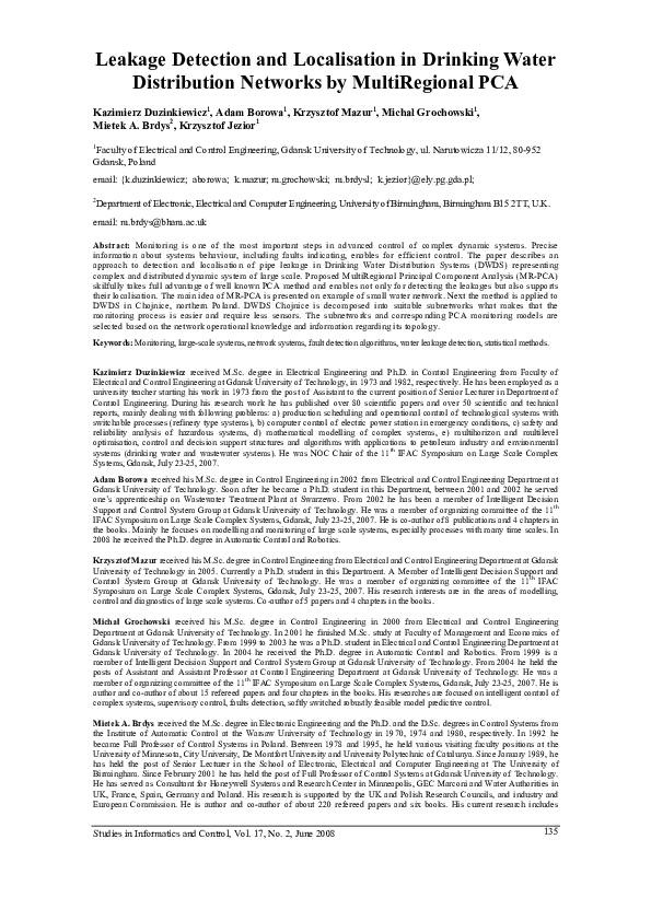 Pdf Leakage Detection And Localisation In Drinking Water Distribution