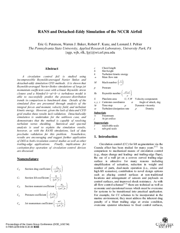 (PDF) RANS and detached-eddy simulation of the NCCR airfoil