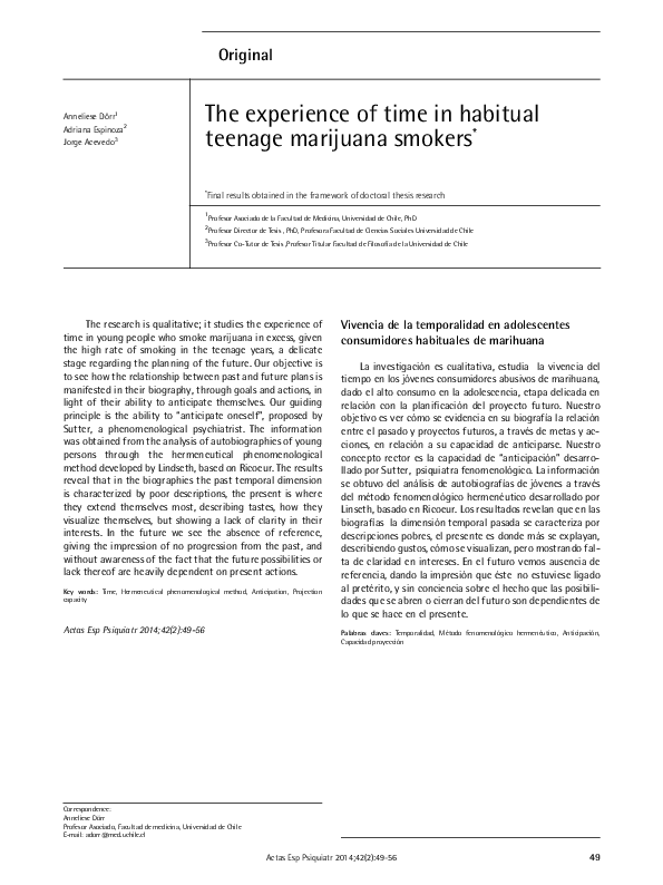 (PDF) The experience of time in habitual teenage marijuana smokers