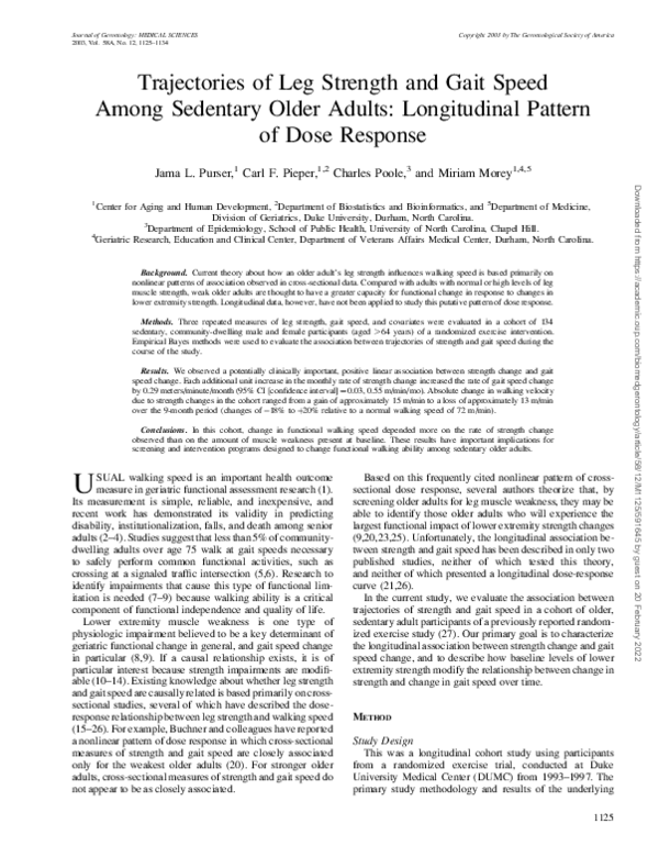 (PDF) Trajectories of Leg Strength and Gait Speed Among Sedentary Older ...