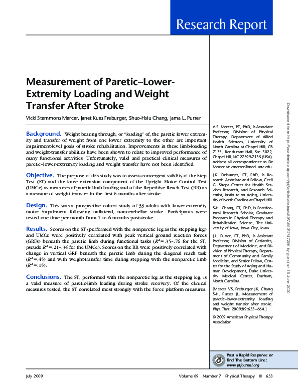 (PDF) Measurement of paretic–lower-extremity loading and weight ...
