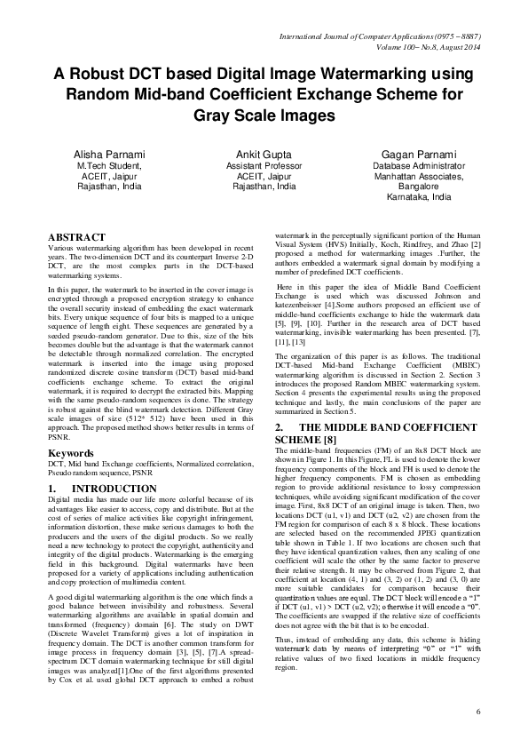 Pdf A Robust Dct Based Digital Image Watermarking Using Random Mid