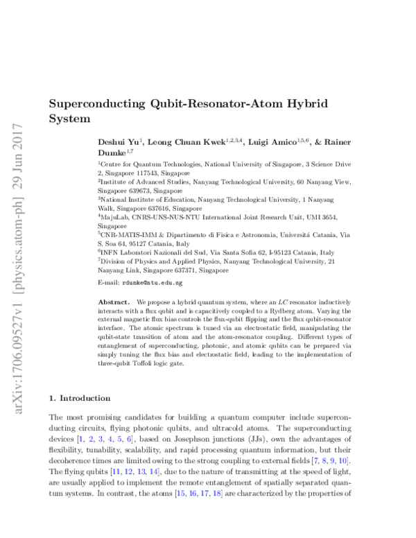 (PDF) Superconducting qubit-resonator-atom hybrid system