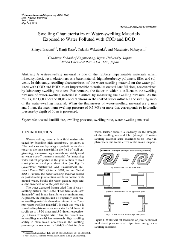 (PDF) Swelling Characteristics of Water-swelling Materials Exposed to ...
